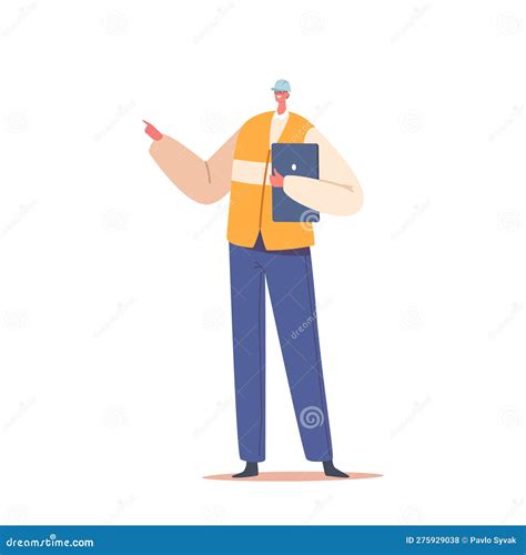 Factory Engineer Male Character Using Tablet To Monitor Production Process Analyze Data