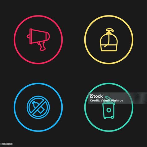 세트 없음 플라스틱 병 쓰레기통 액체 비누 병 및 단어 확산 메가 폰 아이콘 벡터 0명에 대한 스톡 벡터 아트 및 기타 이미지 0명 검은색 규칙 Istock