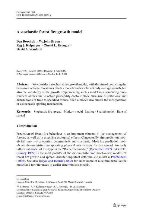 Pdf A Stochastic Forest Fire Growth Model