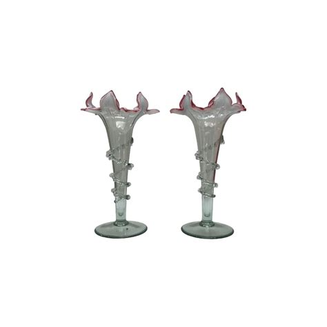 Shop Rare 19th Century Ruby Tipped Vaseline Vases C 1890 Bazaa