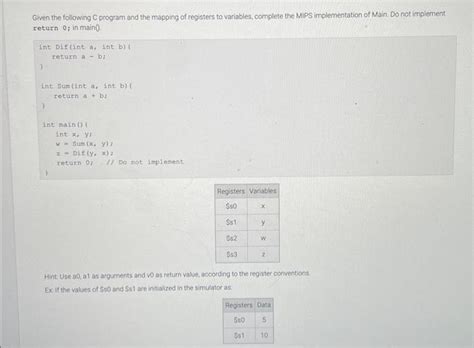 Solved Given The Following C Program And The Mapping Of Chegg