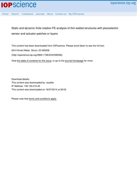 Pdf Static And Dynamic Finite Rotation Fe Analysis Of Thin Walled