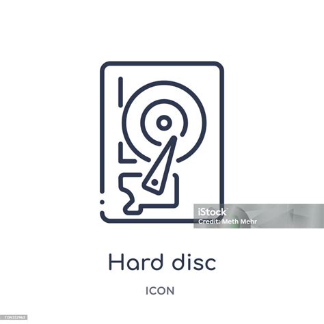 인터넷 보안 및 네트워킹 개요 컬렉션에서 선형 하드 디스크 아이콘입니다 얇은 라인 하드 디스크 아이콘 흰색 배경에 고립입니다