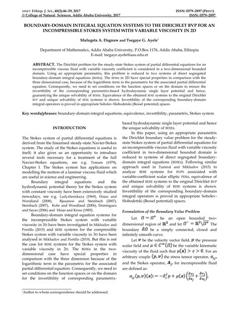 Pdf Boundary Domain Integral Equation Systems To The Dirichlet Bvp For An Incompressible