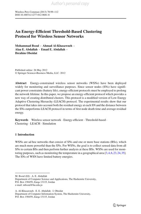 Pdf An Energy Efficient Threshold Based Clustering Protocol For