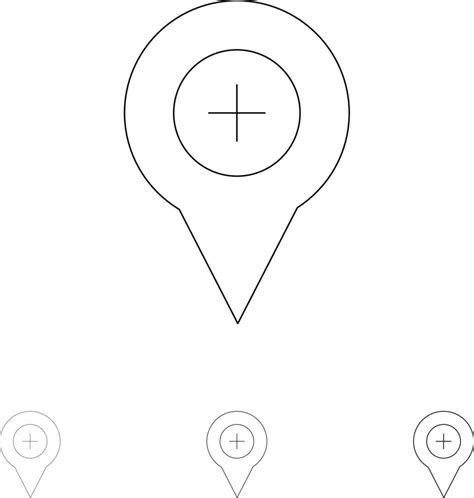 Location Map Navigation Pin Plus Bold And Thin Black Line Icon Set