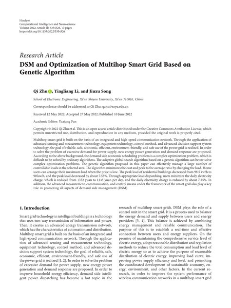 Pdf Dsm And Optimization Of Multihop Smart Grid Based On Genetic Algorithm