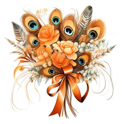 Premium Ai Image Orange Bouquet Peacocks Feather