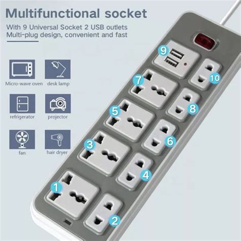 Jual Heavy Duty Extension Cord With Multiple Universal Socket And 2 Usb Port Outlets Charger 5v