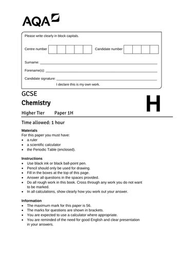 Gcse Year 10 Mock Chemistry Exam Teaching Resources