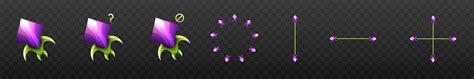 Fantasy Style Custom Gaming Mouse Cursor Icons Set With A Purple And Green Colored For Game Ui