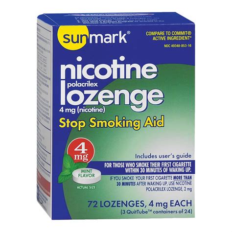 Sunmark Nicotine Lozenge Stop Smoking Aid 4 Mg 72 Lozenges Carewell