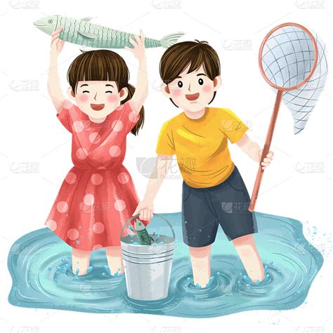 手绘 捕鱼人物插画场景贴纸1