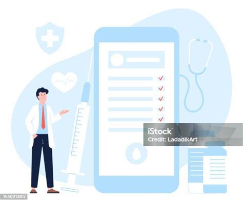 온라인 의료 기록 스마트 폰 화면의 건강 보고서 약 검진 및 의사 디지털 의료 서비스 원격 의료 최근 벡터 개념 개성 개념에 대한 스톡 벡터 아트 및 기타 이미지 Istock