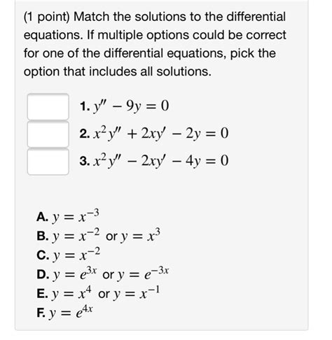 Solved 1 Point Match The Solutions To The Differential Chegg Com