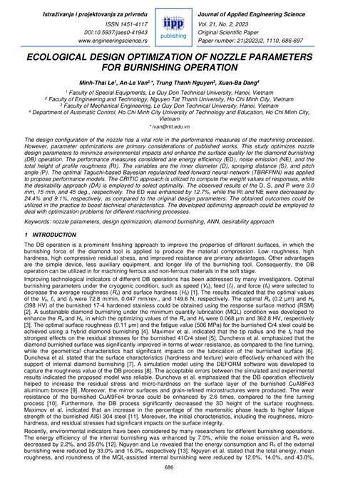 Pdf Ecological Design Optimization Of Nozzle Parameters For Burnishing Operation
