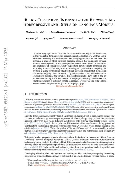 Block Diffusion Interpolating Between Autoregressive And Diffusion Language Models