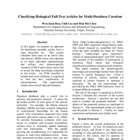 Classifying Biological Full Text Articles For Multi Database Curation Acl Anthology