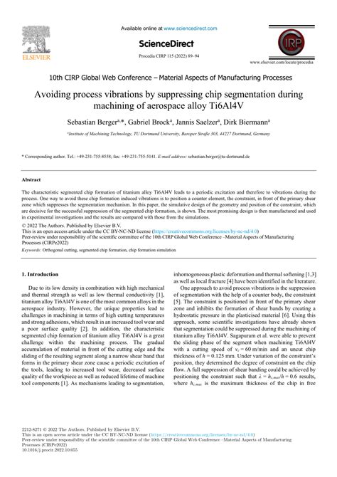Pdf Avoiding Process Vibrations By Suppressing Chip Segmentation