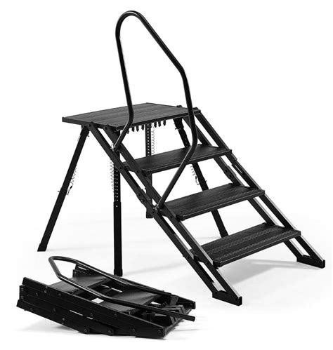 Rroomke 접이식 Rv 스텝 핸드레일이 있는 높이 조절 가능한 4단계 계단 미끄럼 방지 5륜 Rv 여행 티몬