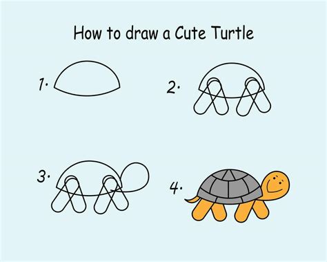 Step By Step To Draw A Cute Turtle Drawing Tutorial A Cute Turtle