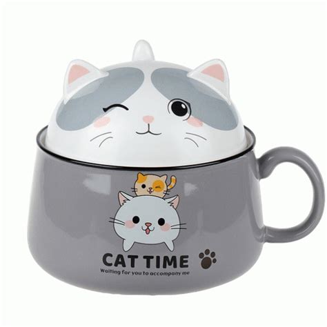 Чашка-супница с крышкой Cat time Stenson YG00959 1л grey – фото, отзывы ...