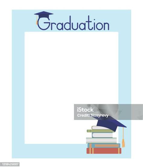 졸업 사진 부스 소품 또는 텍스트프레임 템플릿 책과 학술 모자 벡터 일러스트레이션 졸업식에 대한 스톡 벡터 아트 및 기타 이미지