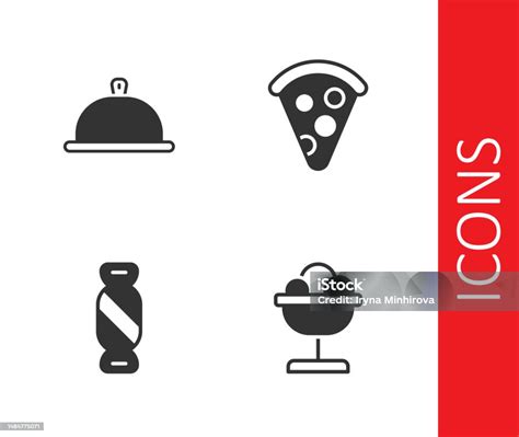 그릇에 아이스크림을 넣고 음식 쟁반 사탕과 슬라이스 피자 아이콘으로 덮여 있습니다 벡터 가리기에 대한 스톡 벡터 아트 및 기타 이미지 가리기 검은색 그릇 Istock