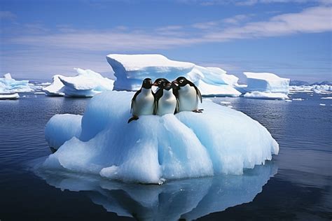 세 마리의 펭귄이 있는 푸른 빙산 구름 극지방 남극 배경 일러스트 및 사진 무료 다운로드 Pngtree