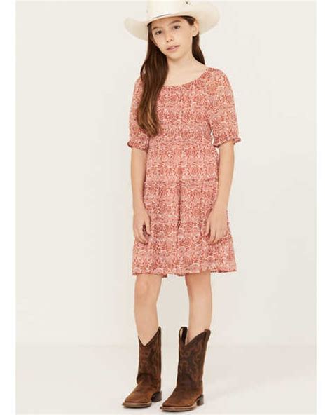 Ash And Violet Girls Ruffled Floral Short Sleeve Dress Rust Copper Hi Res