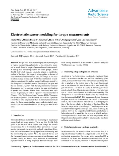 Pdf Electrostatic Sensor Modeling For Torque Measurements Wolfgang Mathis