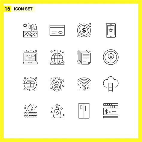 Pack Of 16 Creative Outlines Of Programming Coding Coin Ireland Phone Editable Vector Design