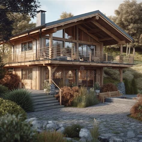 Traditional Wooden House Exterior Classic Chalet Architecture Stock