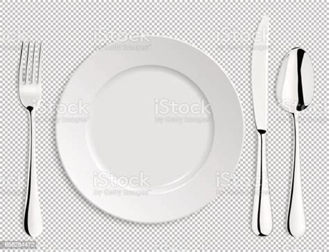 스푼 나이프와 포크 분리와 현실적인 빈 벡터 플레이트 Eps10에서 디자인 서식 파일 접시에 대한 스톡 벡터 아트 및 기타 이미지 접시 식기류 포크 Istock
