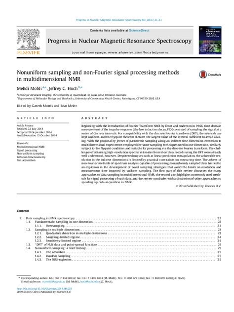 Pdf Nonuniform Sampling And Non Fourier Signal Processing Methods In Multidimensional Nmr