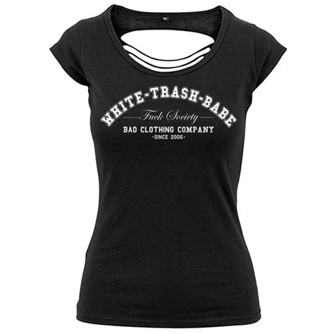 White Trash Babe Fuck Society Back Cut Tee Schwarz Black Girly