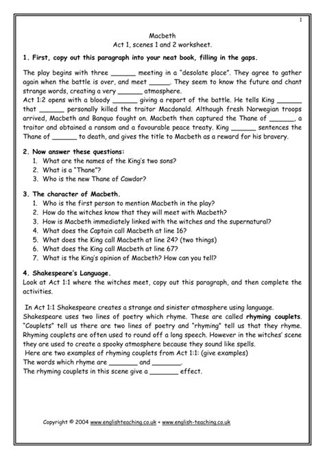 Macbeth Act 1 Worksheet Answers