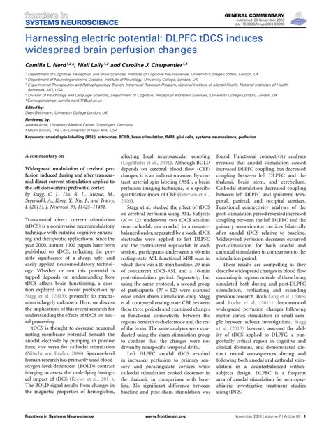 Pdf Harnessing Electric Potential Dlpfc Tdcs Induces Widespread