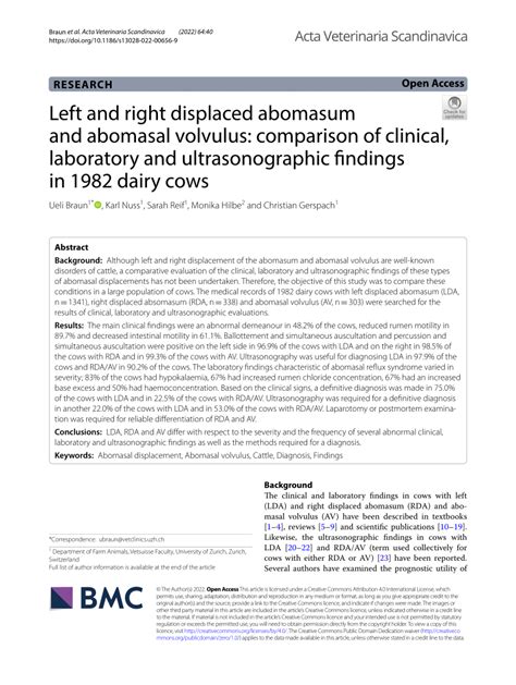 Pdf Left And Right Displaced Abomasum And Abomasal Volvulus Comparison Of Clinical