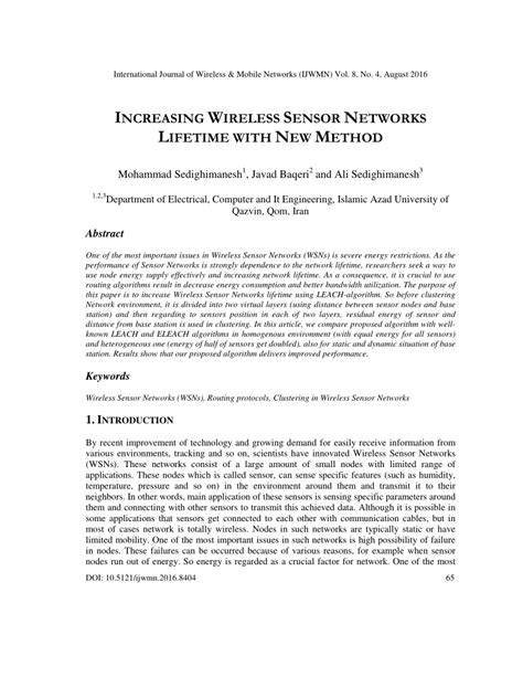 pdf increasing wireless sensor networks lifetime with new method
