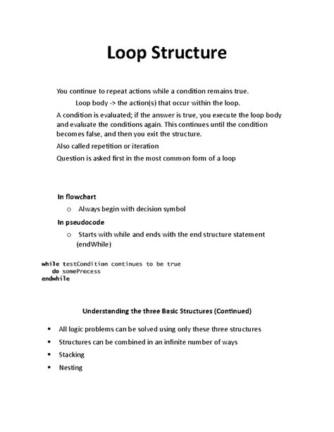 Loop Structure Loop Structure You Continue To Repeat Actions While A Condition Remains True