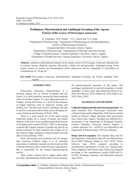 Pdf Preliminary Phytochemical And Antifungal Screening Of The Aqeous