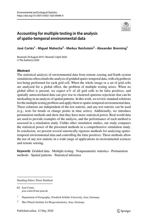 Pdf Accounting For Multiple Testing In The Analysis Of Spatio