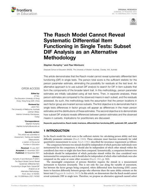 Pdf The Rasch Model Cannot Reveal Systematic Differential Item Functioning In Single Tests