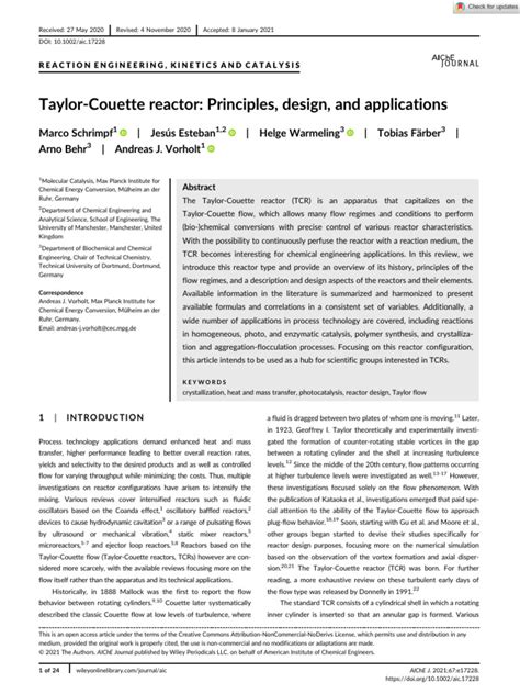 Aiche Journal 2021 Schrimpf Taylor‐couette Reactor Principles Design And Applications