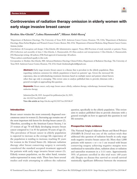 Pdf Controversies Of Radiation Therapy Omission In Elderly Women With