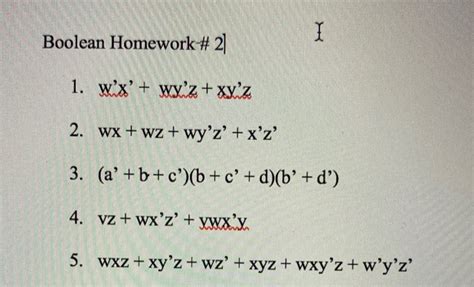 Boolean Homework 2 1 Wix Wyz Xyºz 2 Wx