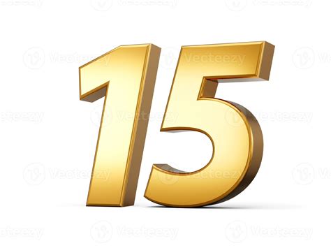 Golden Metallic Number 15 Fifteen White Background 3d Illustration