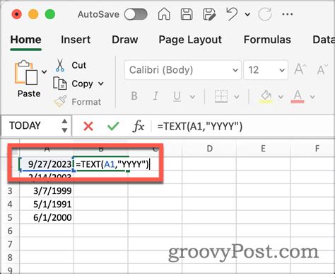 how to extract the year from a date in excel