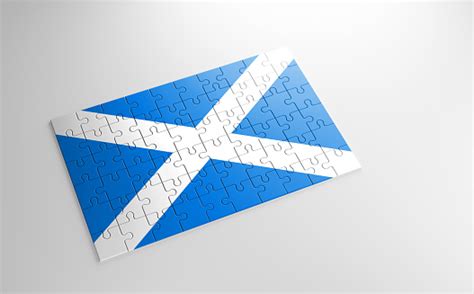 스코틀랜드 국기의 인쇄와 직소 퍼즐 흰색 배경에 고립 된 퍼즐의 조각 성취와 완벽한 개념 국가 무결성의 상징 3d 일러스트레이션 0명에 대한 스톡 사진 및 기타 이미지